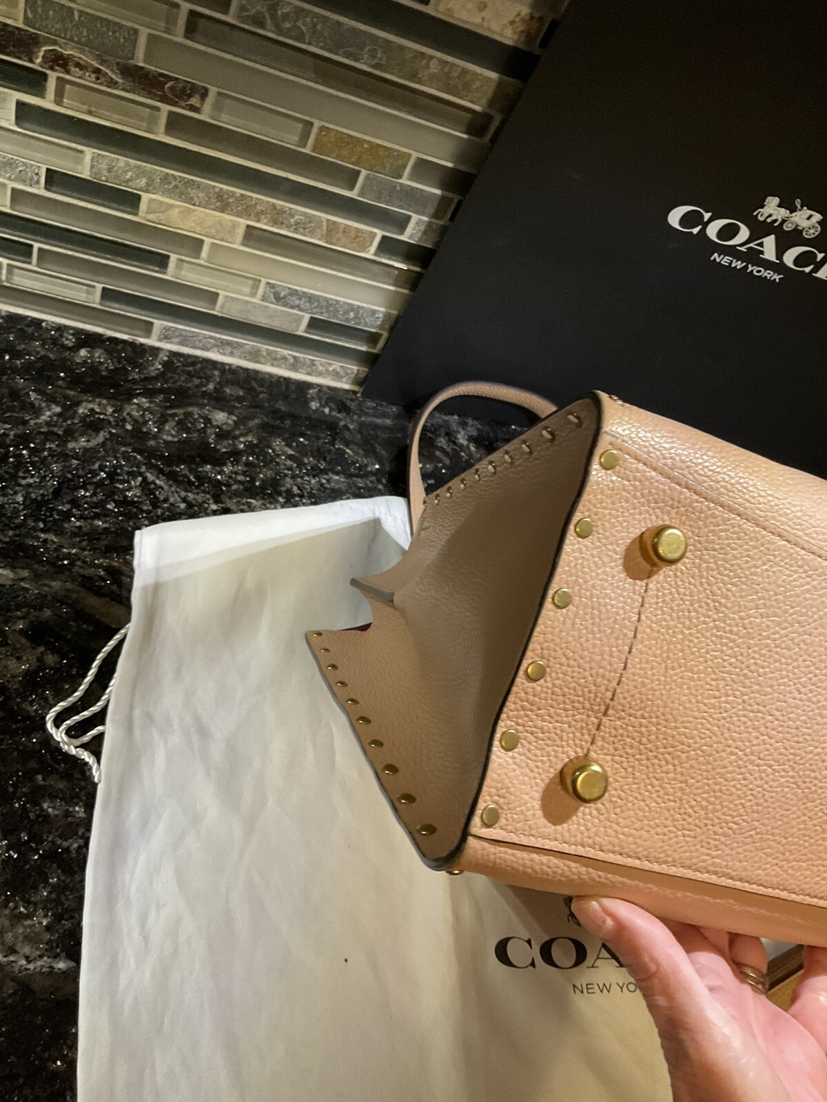 Coach Charlie Crystal Rivets & Accordion Wallet NUDE … - Gem