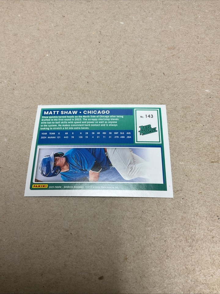 2025 Panini Donruss Chicago Cubs Rated Prospect Matt Shaw Liberty Card ...