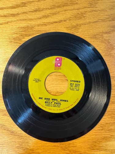 Billy Paul - Me and Mrs. Jones / Your Song 45 RPM 7" Vinyl 1972 Soul ...