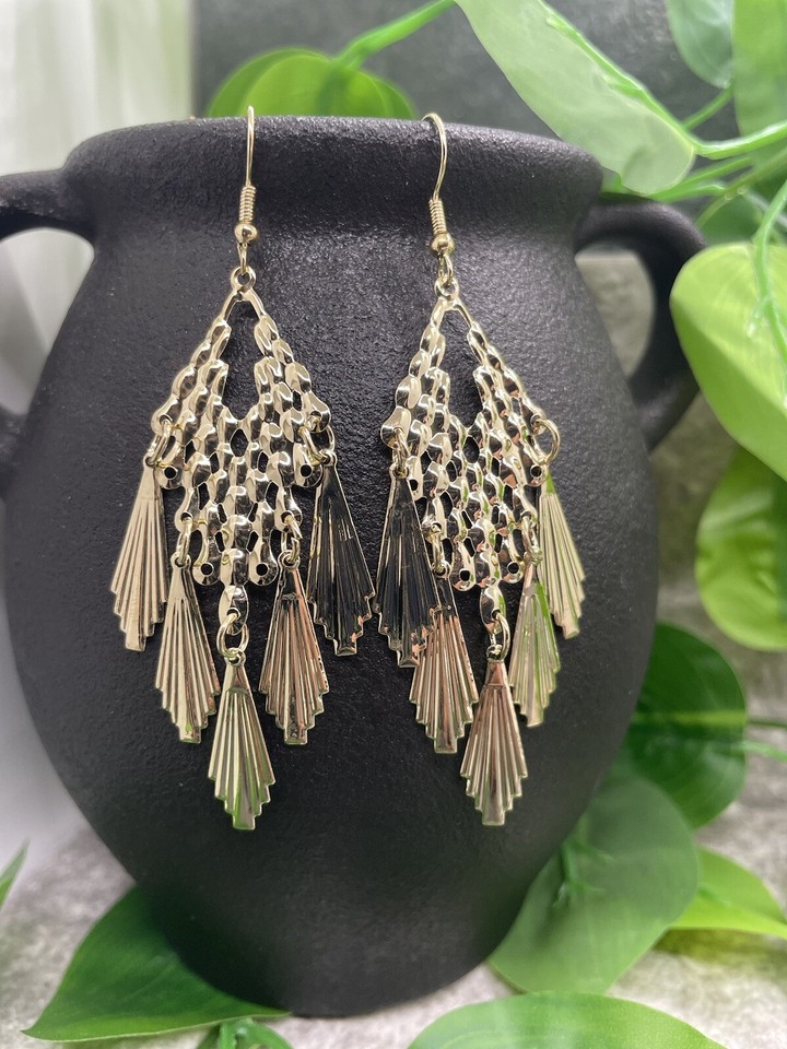 3” Earring Set Gold-tone Exaggerated Dangle Drop New Free Ship A3652 | eBay