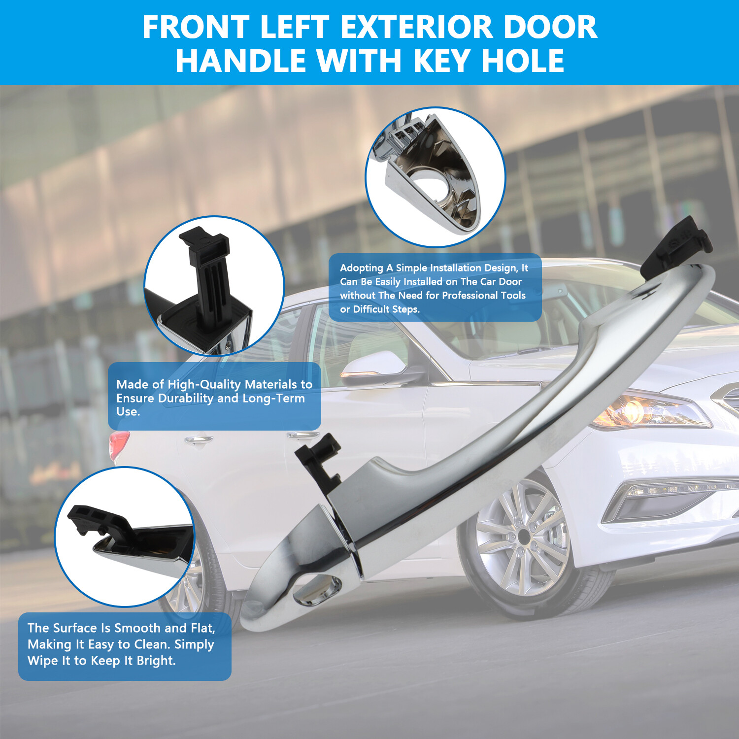 Chrome Front Driver Outside Door Handle w/ Keyhole for Hyundai Sonata ...