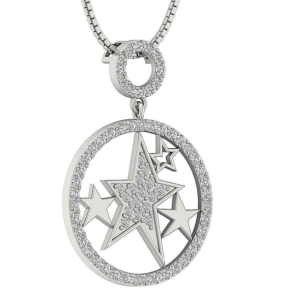 Real Diamond Circle Star Pendant Necklace SI1 G 1.00 C Prong Set 14K ...