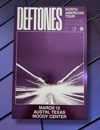 DEFTONES Poster 11x17 Austin TX 3-12 2025 Tour Limited Ed. Purple FOIL ...