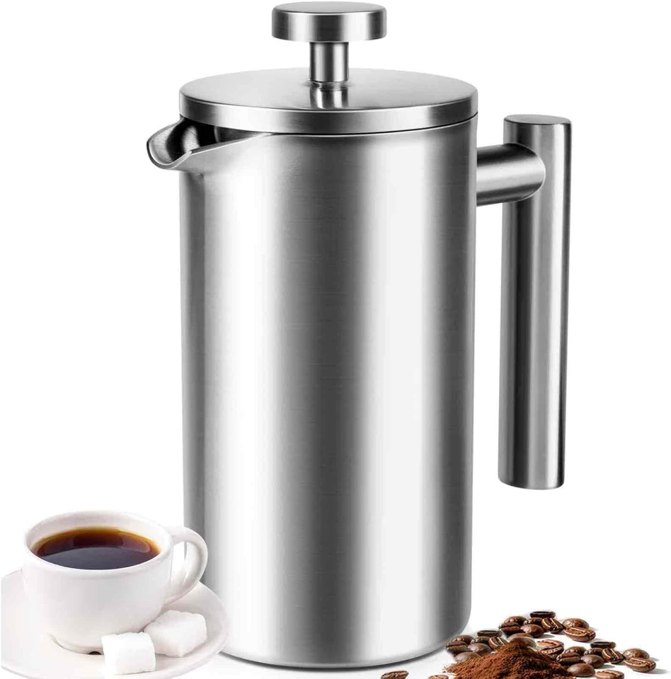 French Press 34 Oz, Full Stainless Steel French Press Coffee Maker 4 ...