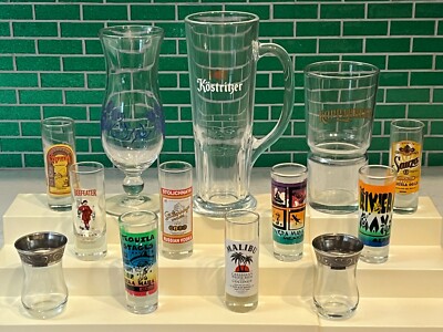 Lot of 13 Assorted Beer/Water/Coctail Glasses, Beer Mug, Souvenir Shot ...