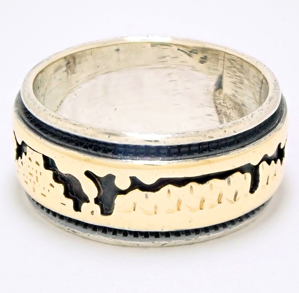 Sz 9 Rare Vintage Native American Navajo 14K Gold & Silver StoryTeller ...