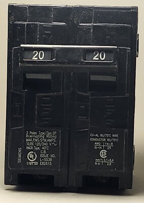 SIEMENS Q220 CIRCUIT BREAKER 20AMP, 2 POLE, 120/240V | eBay