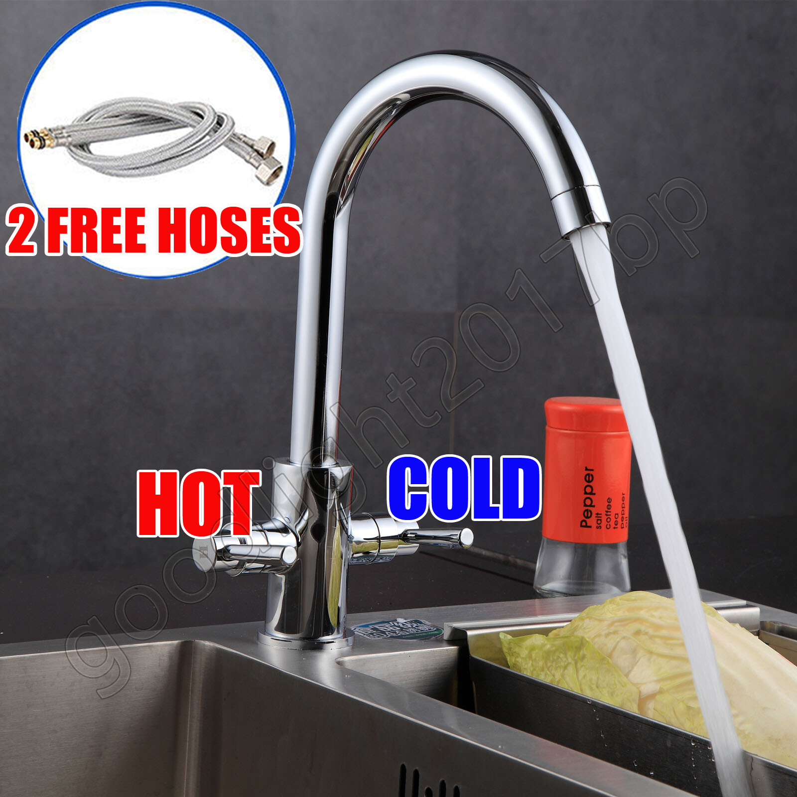 Modern Kitchen Sink Mixer Taps Swivel Spout Dual Lever Tap Mono Chrome ...