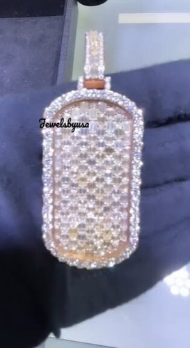 Men's 3Inch Tall D/vvs Real Round Moissanite Custom Dog Tag Pendant 925 ...