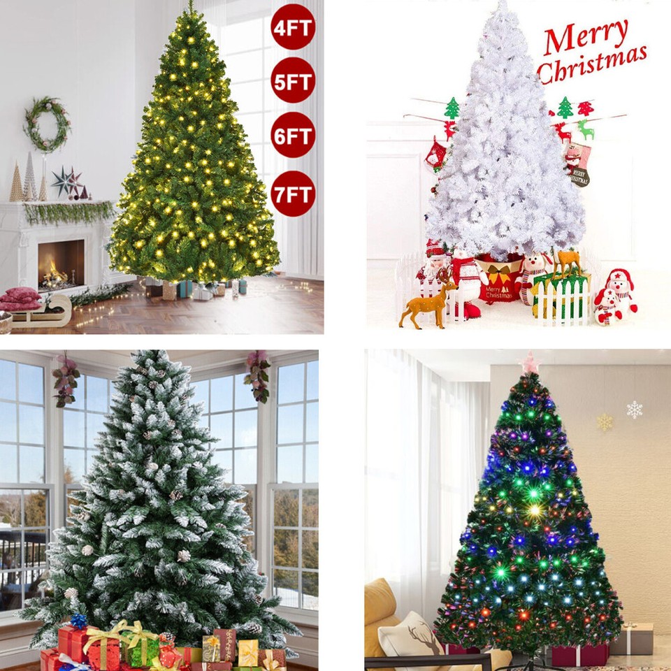 Christmas Tree Pre Lit With LED Lights Bushy Pine Xmas Indoor Decor 4/5 ...