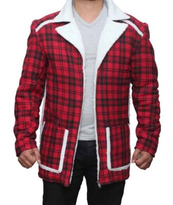 Men's Deadpool Ryan Reynolds Red Cotton Shearling Winter Fur Jacket ...