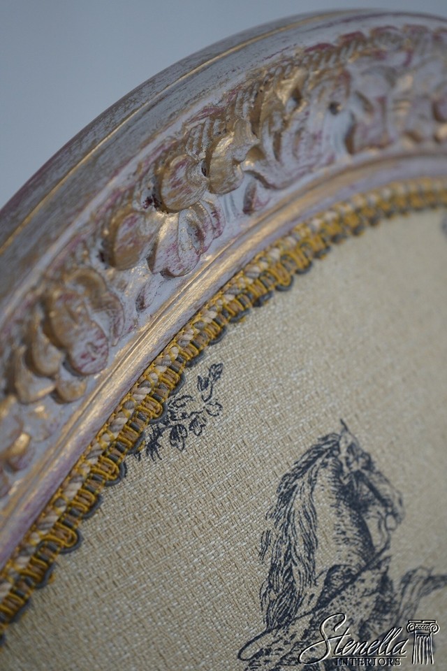 L40436EC: Pair Custom Paint Decorated French Louis XIV Style Arm Chairs ...