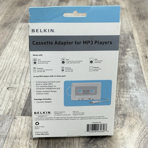New BELKIN Cassette Tape 3.5mm Jack Adapter For iPod MP3 Players CD ...