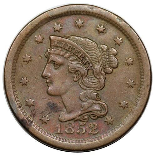 1852 Braided Hair Large Cent, N-23, R5, very rare LDS (d), reverse cuds ...
