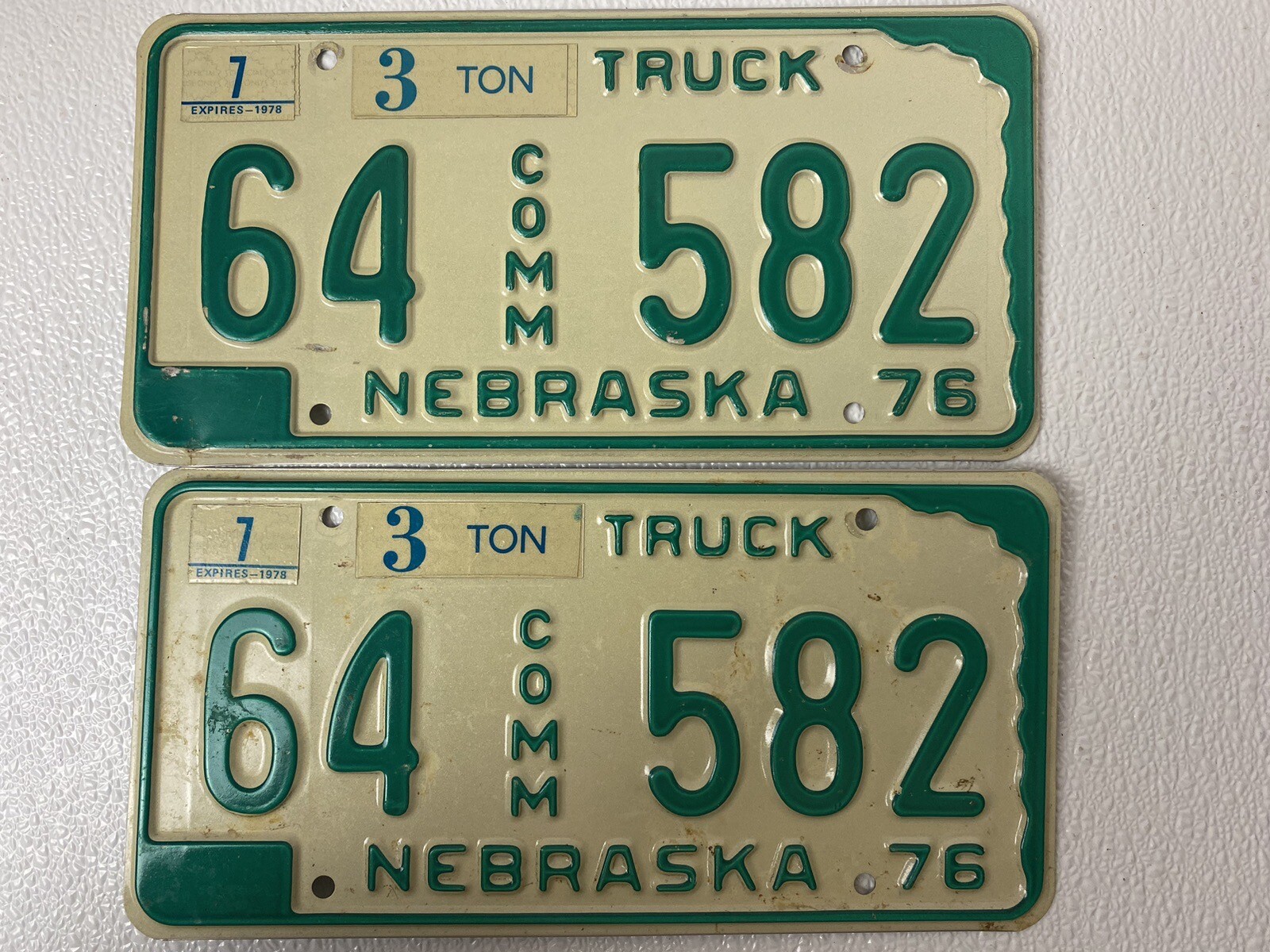 1976 Nebraska Morrill County Commercial Truck License Plate Pair 64-582 ...