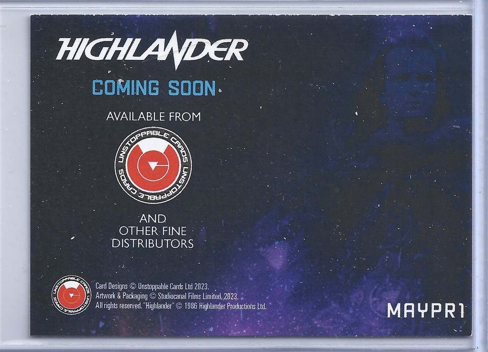 Highlander The Movie Promo Card MAYPR1 /75 Unstoppable Cards Limited UK ...