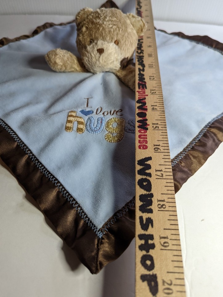 CARTERS Bear Rattle Blanket Lovey Brown Bear Blue Satin COM I Love Hugs ...