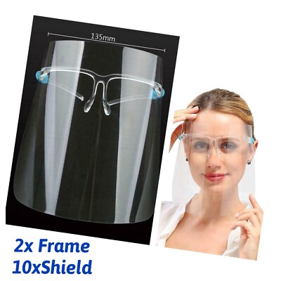 10 Glasses Plus 2 Frames Face Shield Guard Mask Safety Protection ...
