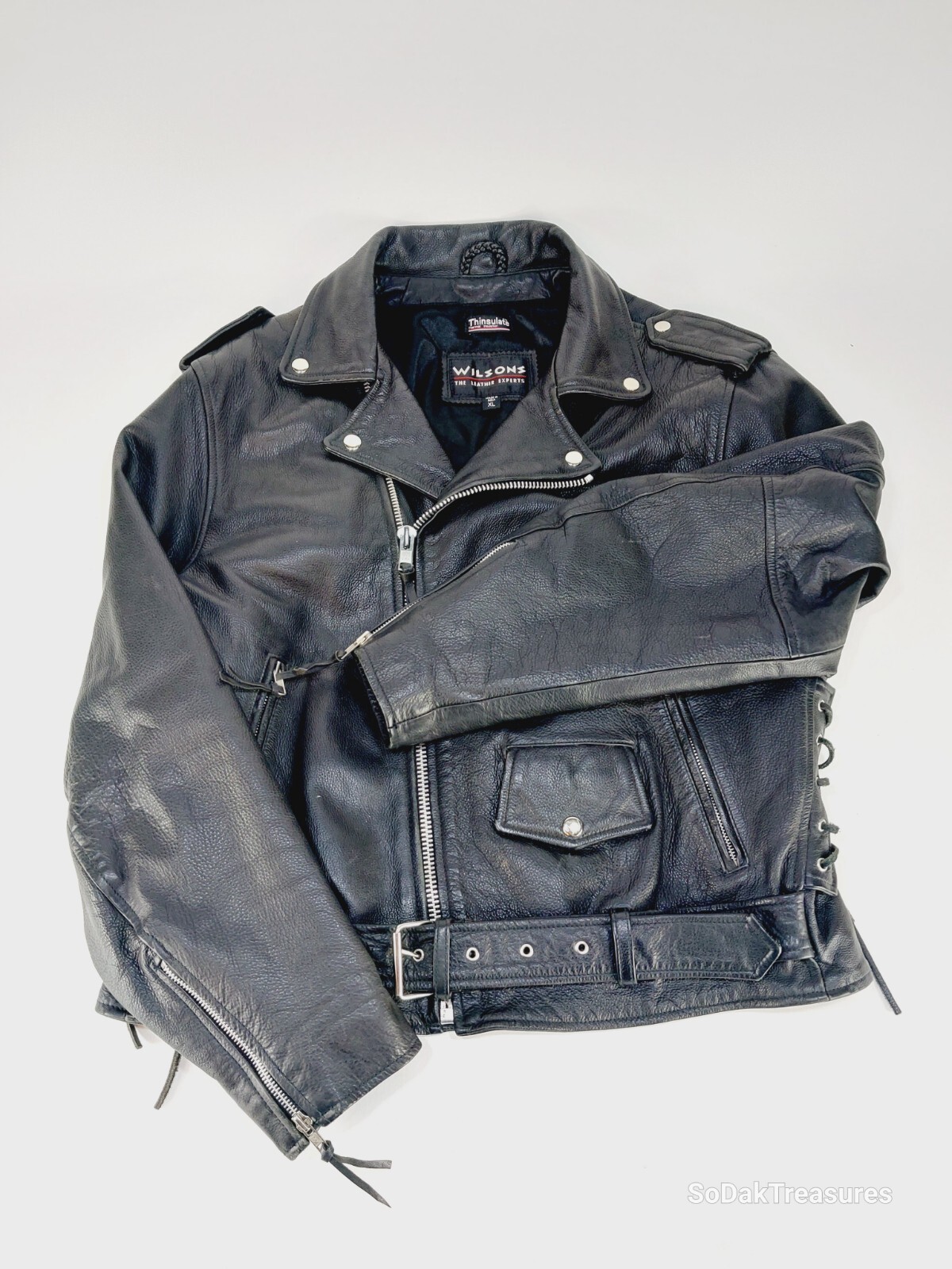 Vintage Wilsons Leather Motorcycle Jacket Mens XL Bla… - Gem