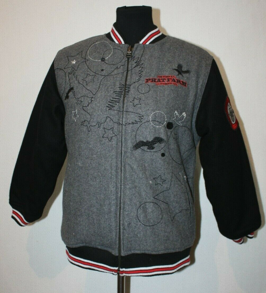 Vintage PHAT FARM Varsity Classic Logo Gray Black Woo… - Gem