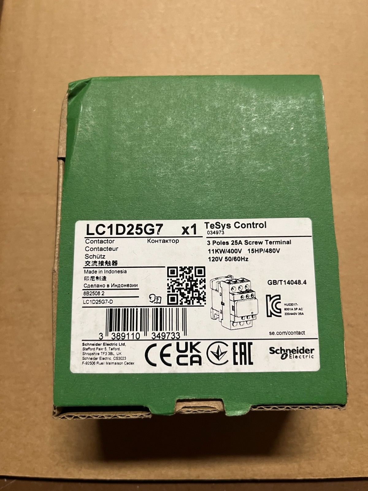 LC1D25G7 Schneider Contactor Coil 120VAC 50/60Hz NEW | eBay