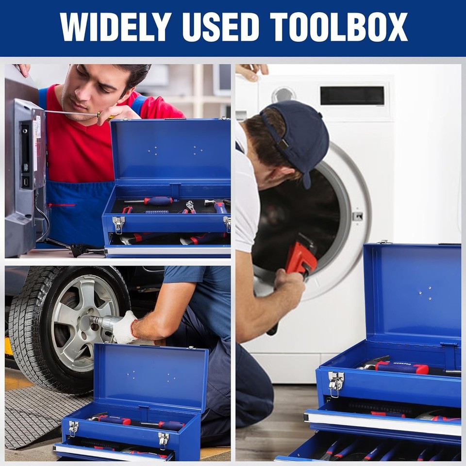 WORKPRO Tool Box with Drawers, 18 Inch with 2 Drawers and 1 Top Storage ...