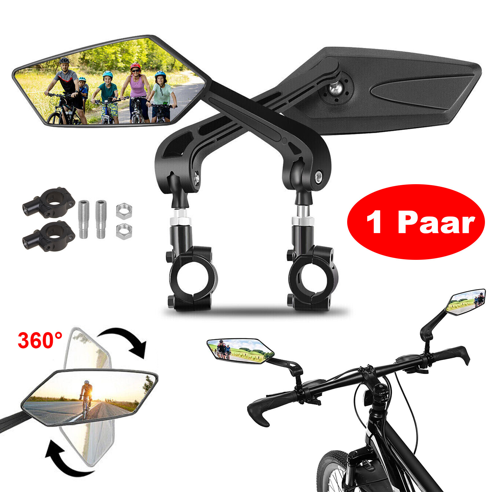 2x Bicycle Handlebar Wing Rear View Mirror Mobility Scooter Mountain ...