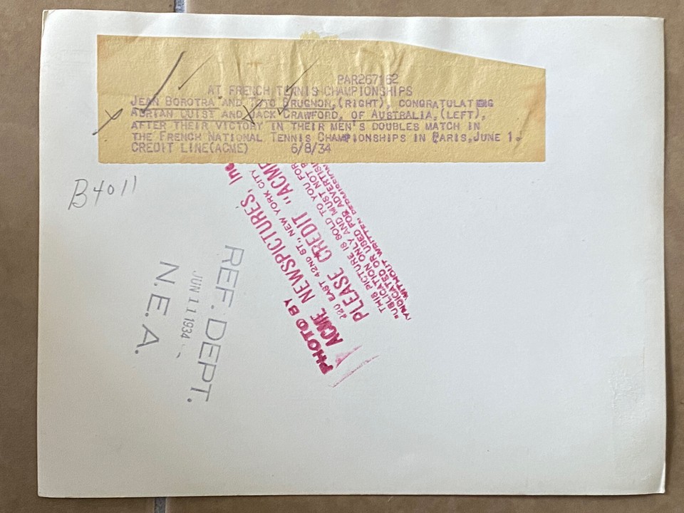 Don Turnbull Adrian Quist V Jean Borotra Toto Brugnon French Open 1934 ...