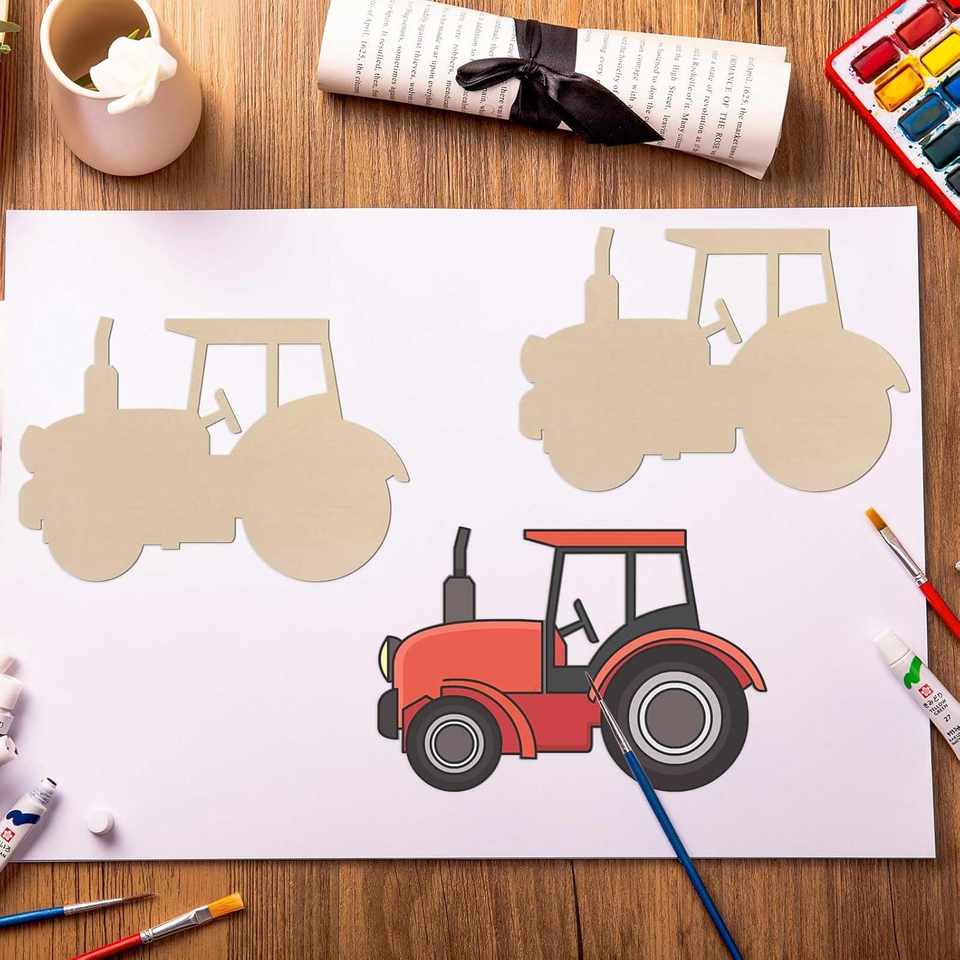 20Pcs Tractor Wood Cutouts Crafts Blank Wooden Tractor Shaped Hanging ...