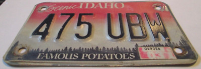 VINTAGE US IDAHO LICENSE PLATE MOTORCYCLE TRAILER BIKE VANITY 475 UBW ...