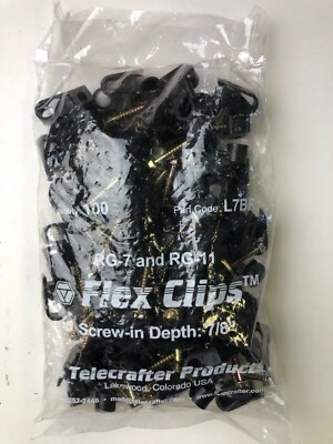 100 Piece Telecrafter L7BK Single Flex Clip with Screw Depth 7/8" RG-7 ...