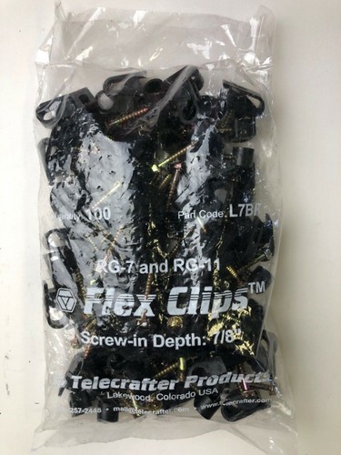 100 Piece Telecrafter L7BK Single Flex Clip with Screw Depth 7/8" RG-7 ...