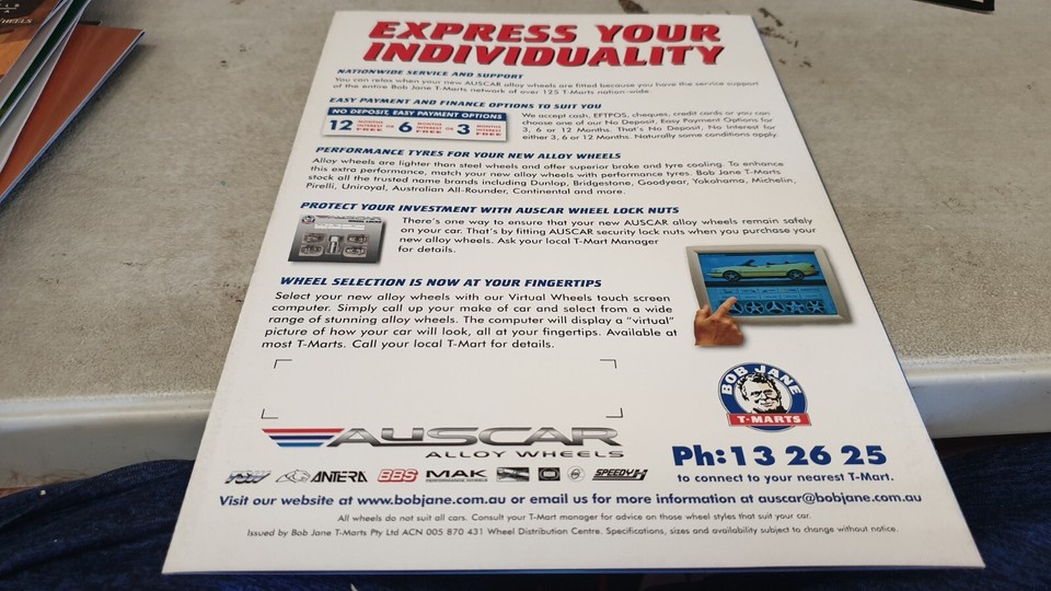 1999 AUSCAR ALLOY WHEELS Australian Sales Brochure BOB JANE T MARTS ...