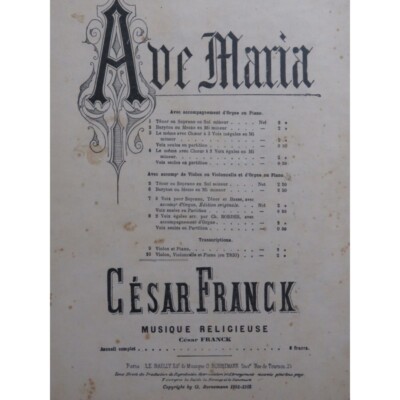 FRANCK César Ave Maria Violon Violoncelle Piano ou Orgue 1903 | eBay