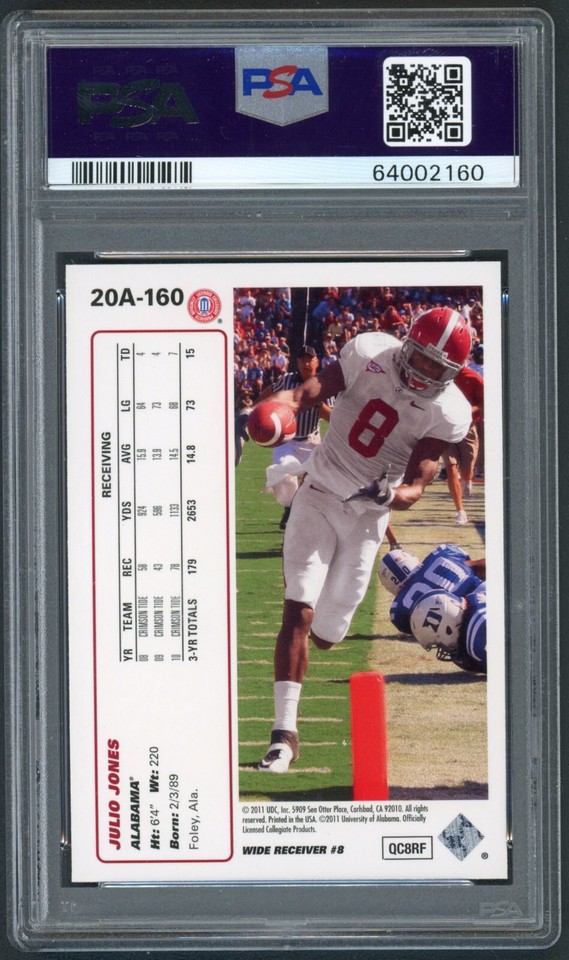 2011 Upper Deck Julio Jones Alabama PSA 10 GEM MINT Rookie Card 20th ...