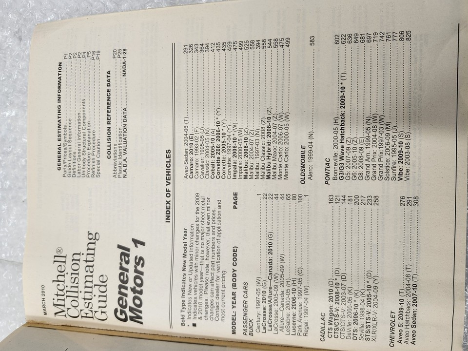 2010 Mitchell Collision Estimating And Reference Guide, Chevrolet Buick ...