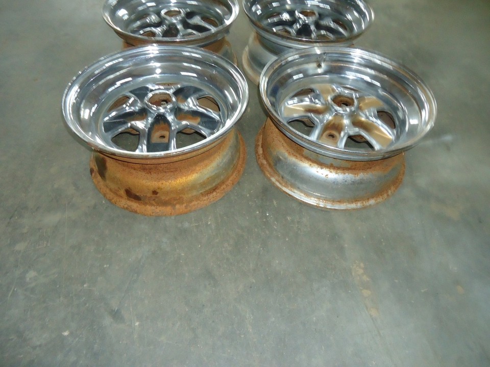 OLDSMOBILE 15 INCH CHROME RALLY WHEEL WHEELS SET 15X7 442 CUTLASS | eBay