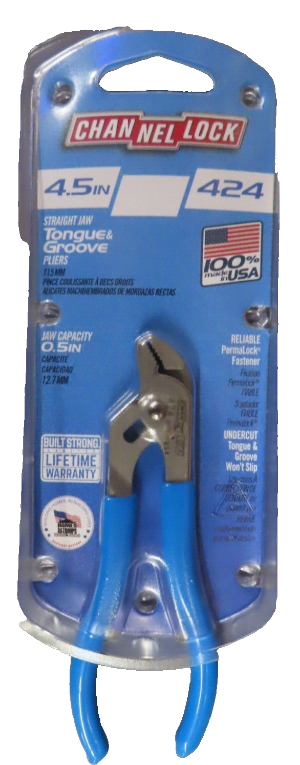 Channellock 4 1/2" long 1/2" jaw capacity Tongue & Groove Pliers #424 ...