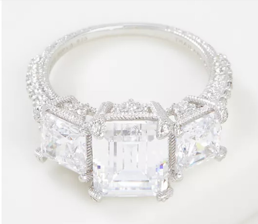 Judith Ripka Ring Triple Stone Diamonique Gold Clad or Sterling Silver ...