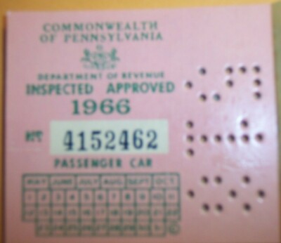 Vintage Original 1966 PA Pennsylvania Inspection Sticker Old Antique ...