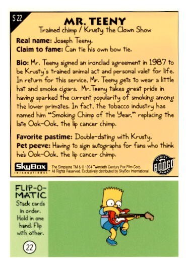 1994 Skybox Simpsons Series 2 Character Card Mr. Teeny #S 22 | eBay