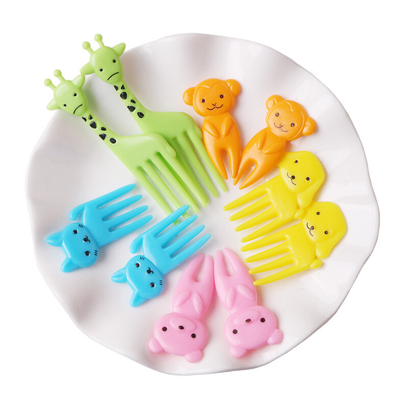 Set of 10pcs Cute Animals Food Picks Mini Cartoon Toothpick Fruit Forks ...