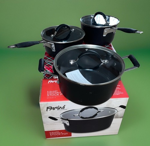 6 piece- Parini Cookware Set with 5 Qt. Stackable Stock Pot all have ...