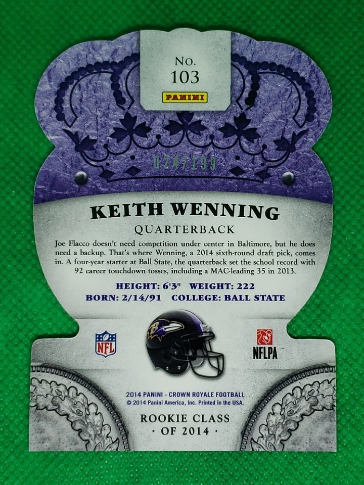 Keith Wenning 2014 Panini Crown Royale #103 Silver Rookie SN 24/199 ...