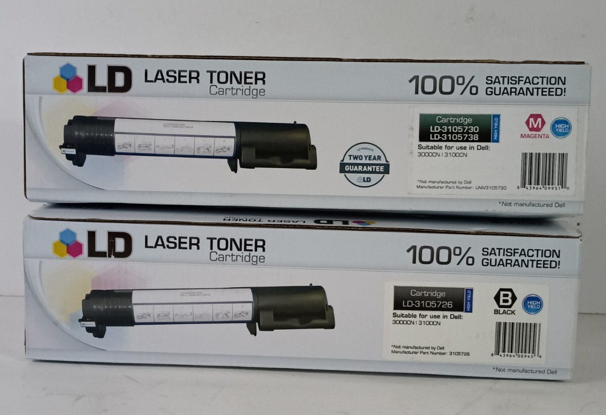 LD Laser Toner 2 Cartridges For Dell 3000CN/3100CN Black & Magenta Exp ...