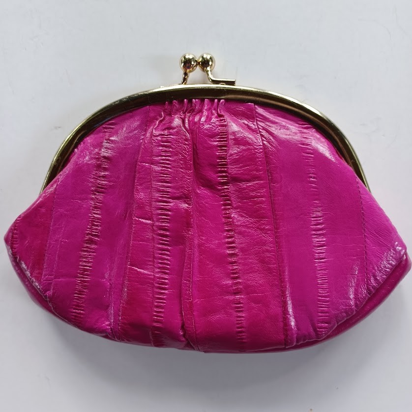 Lee Sands Eel Skin Leather Double Kiss Lock Clutch Purse Wallet - RARE ...