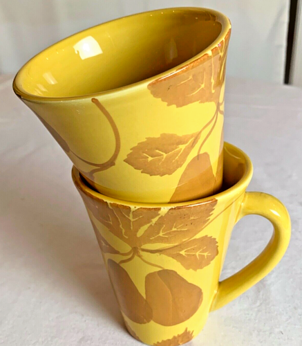 Set of 2 Harry And David Ceramic Yellow Brown Leaves & Pears Coffee Tea ...
