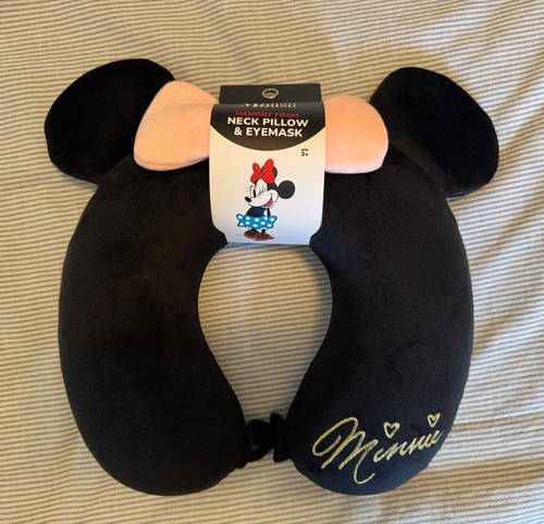 Disney Minnie Mouse Memory Foam Neck Pillow Ears Pink Bow Eye Mask New ...