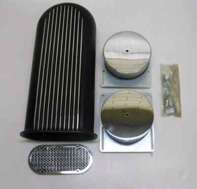 Dual 4 Barrel Carb BLACK Aluminum Hood Scoop Air Cleaner Hot Street Rod ...