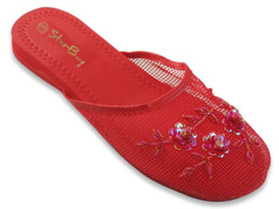 Women's Chinese Mesh Slipper Sequin Floral Beaded Sandals Flip Flops ...